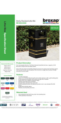 Derby Standard – mild steel litter bin, 120 litre | Broxap | ESI ...