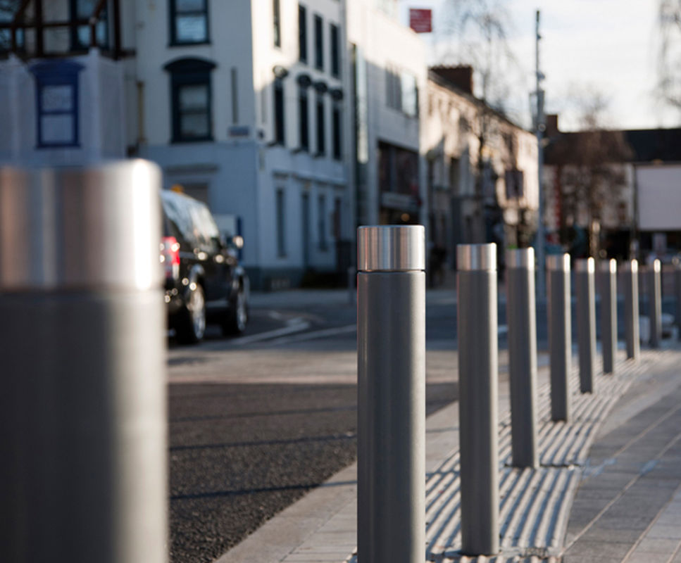 s26 steel bollard with radially polished stainless cap | Images