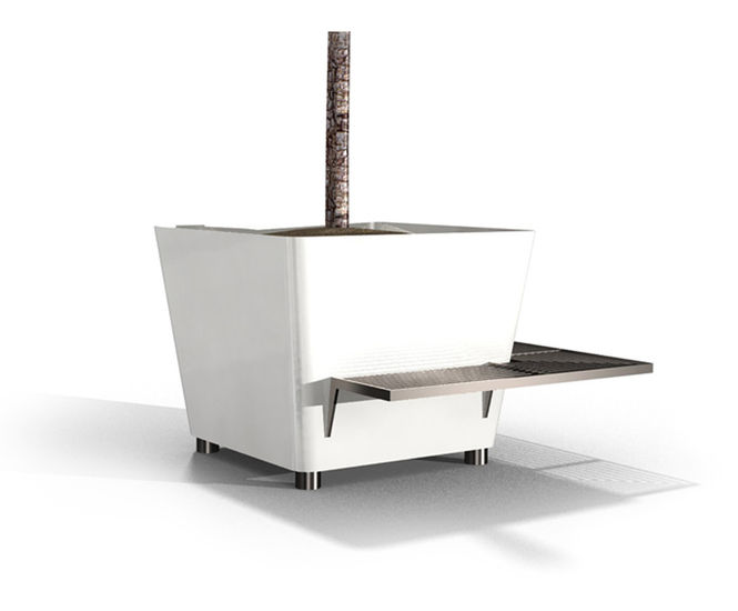 t2 - aluminium tree planter with stainless steel bench | Omos