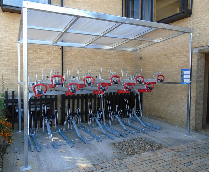 Cambridge - modular steel shelter for two-tier cycle storage (24 bikes ...
