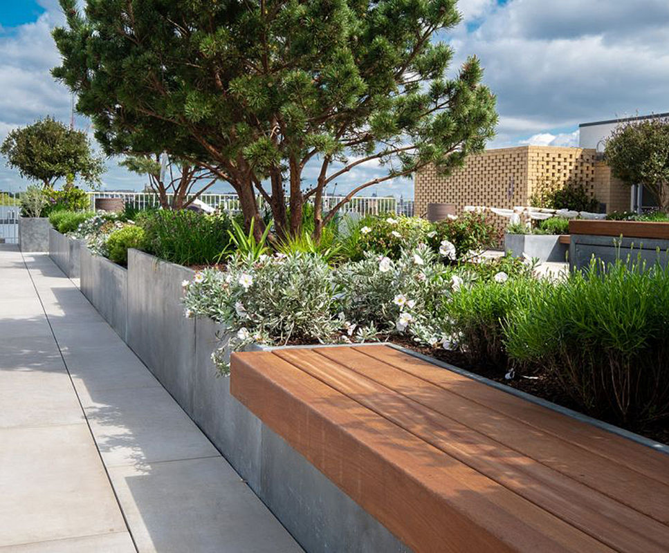 Bespoke planters and seating for terraces - The Bindery | Images