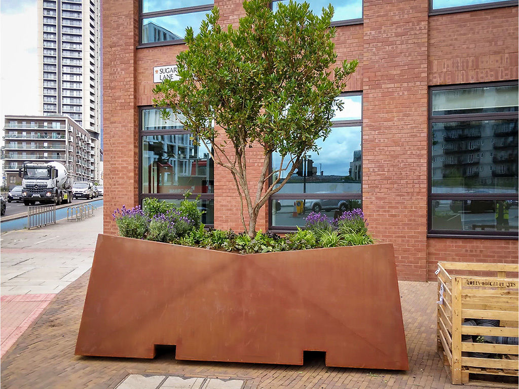 Bespoke corten steel street planters - Sugar Island | Images