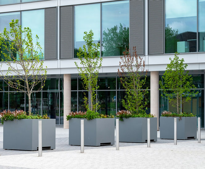 Movable zintec steel tree planters - University of Bath | IOTA