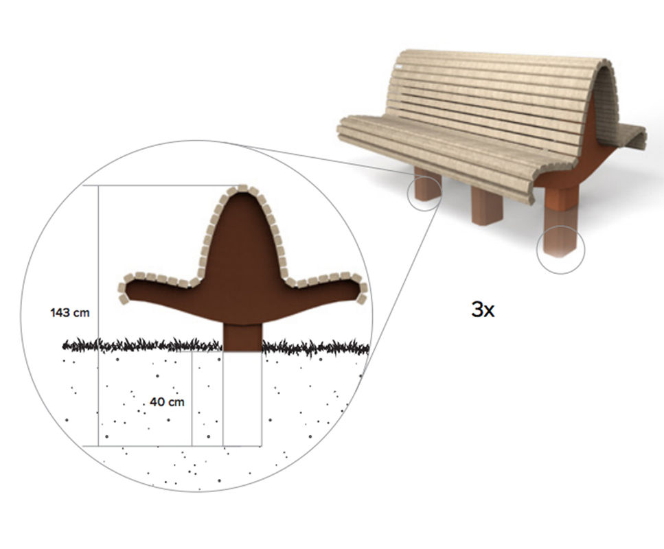 Knokke - recycled plastic and corten steel double-sided outdoor bench | Images