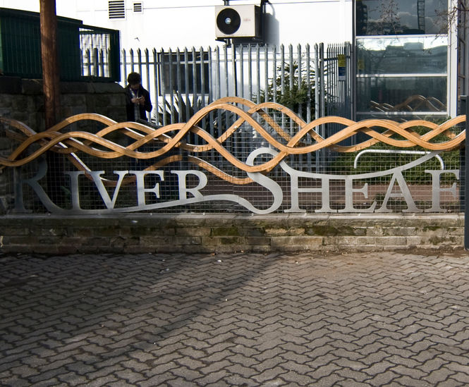Sculpture and information wheels for River Sheaf Walk | Handspring Design
