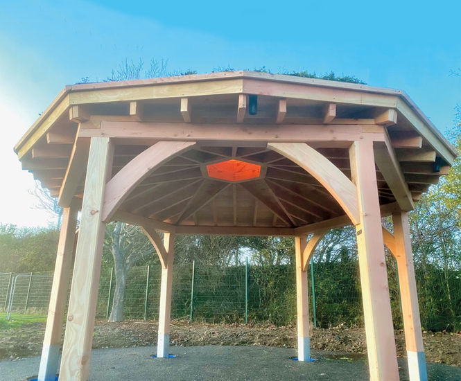 Bespoke outdoor classroom with green roof for school | Handspring Design