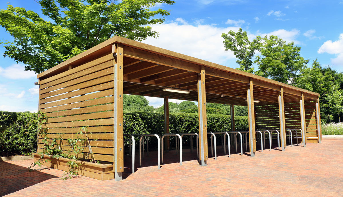 Cycle shelter with green roof plus bin store for business park | Images