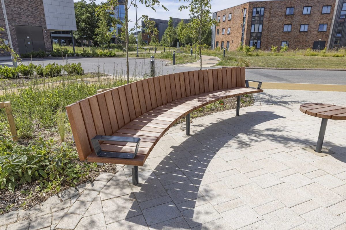 Contemporary outdoor seating for new research facility | Langley Design ...