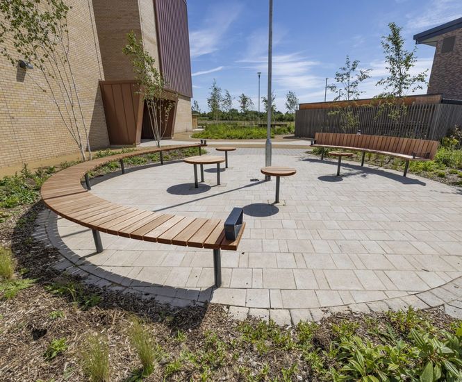 Contemporary outdoor seating for new research facility | Langley Design ...