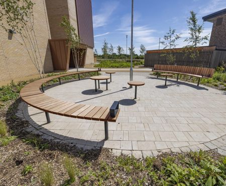 Contemporary outdoor seating for new research facility | Langley Design ...