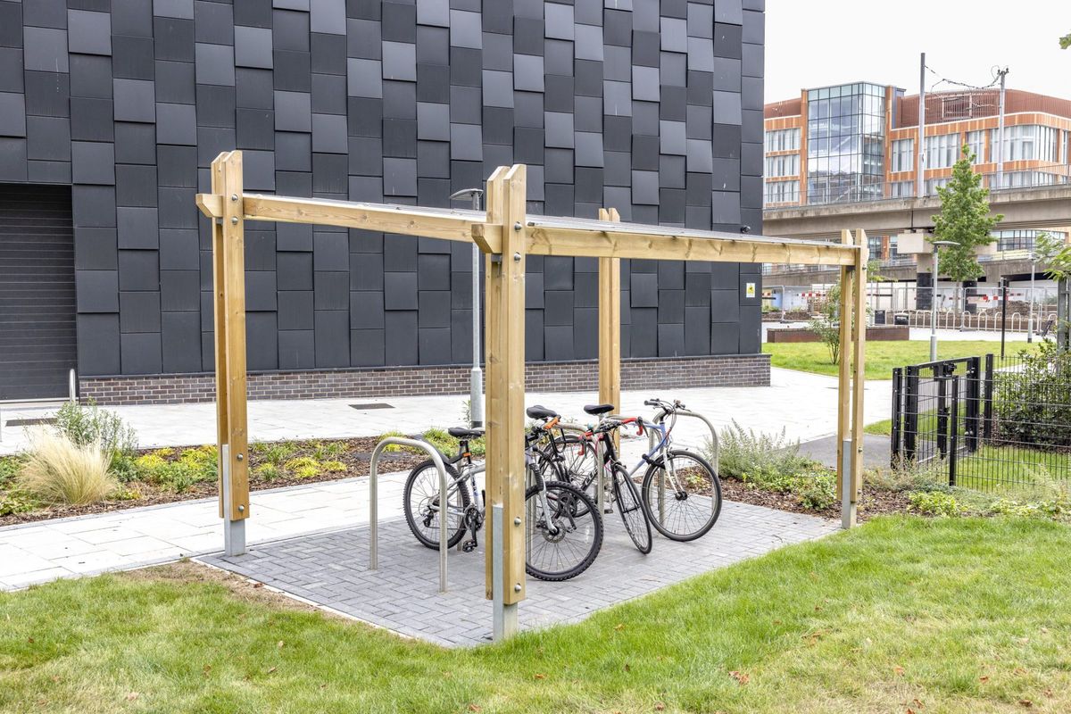 Small timber cycle shelter - Nottingham College City Hub | Langley ...