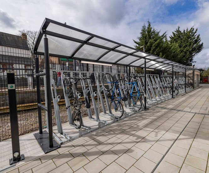 Cycle shelters and two-tier bike racks for university | Langley Design ...