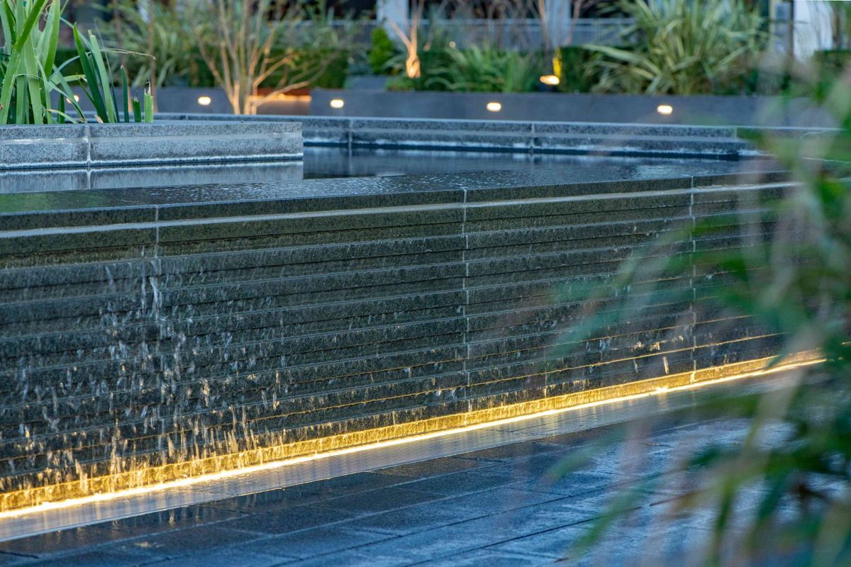 Raised mirror pools and cascades - Tidemill Square | Images