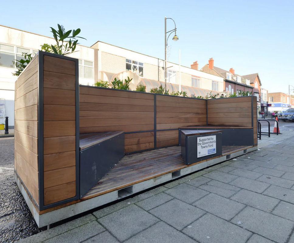 Parklet – modular structures with mild steel bases | Images