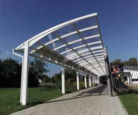 Cantilever walkway and street furniture for new college campus | Broxap ...
