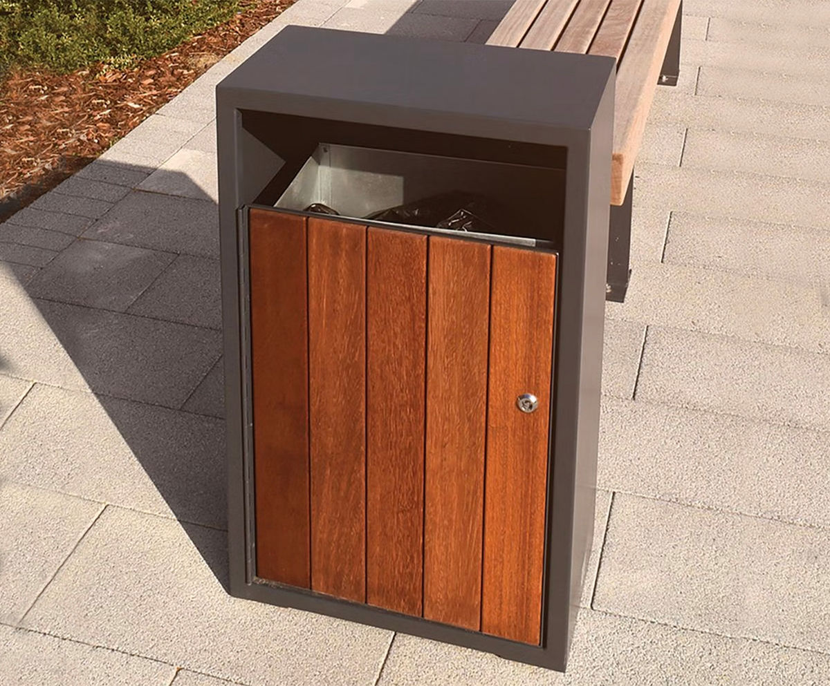 Westleigh – steel litter bin with timber slats | Broxap | ESI External ...
