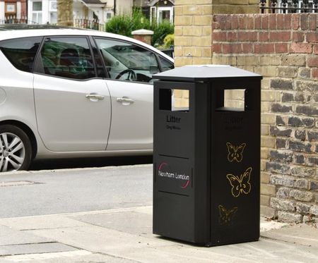 Bespoke laser-cut external litter bins for Newham London | Broxap | ESI ...