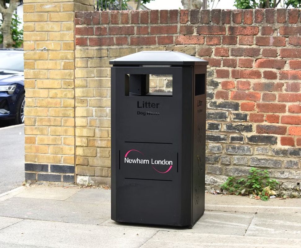Bespoke laser-cut external litter bins for Newham London | Images