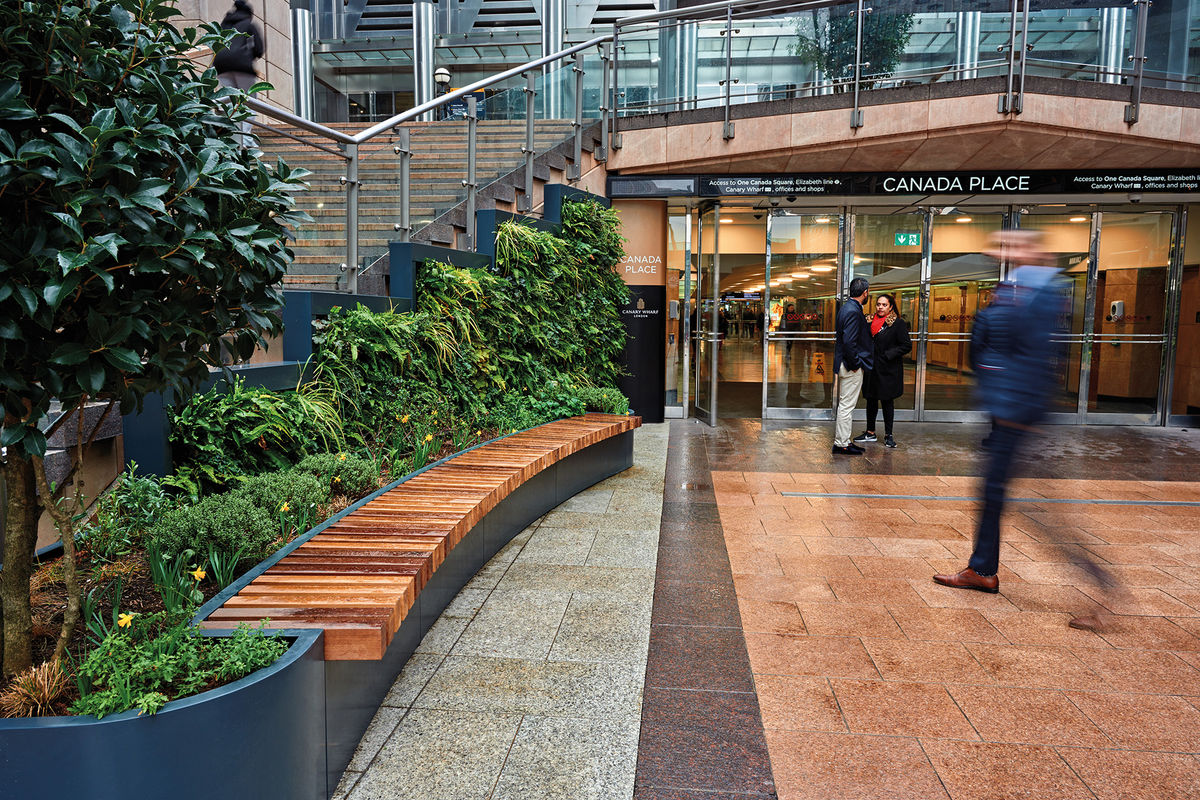 Parklets, seating, tables and planters - Canary Wharf, London | Woodscape | ESI External Works