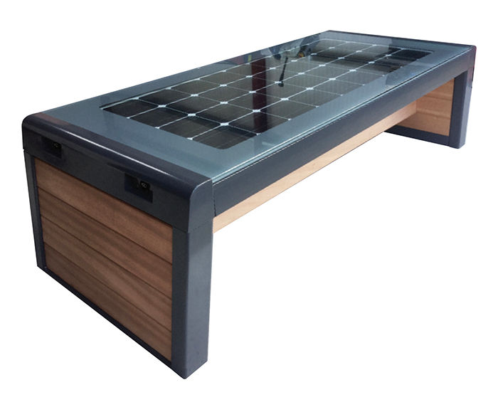 Solar-powered benches with USB ports for university | Images