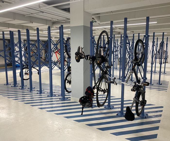 Premium indoor vertical bike storage for commercial building | Images