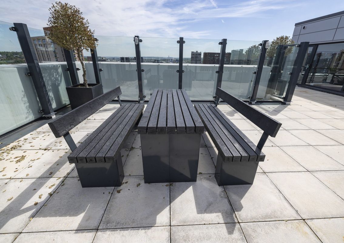 External seating and picnic tables for student accommodation | Images