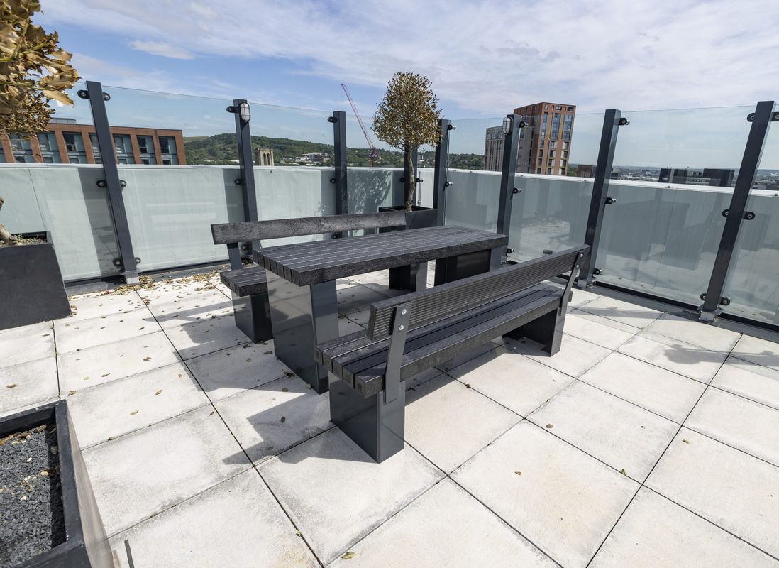 External seating and picnic tables for student accommodation | Images
