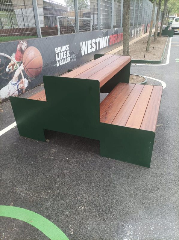 Images for Bespoke iroko and steel tiered seating - London