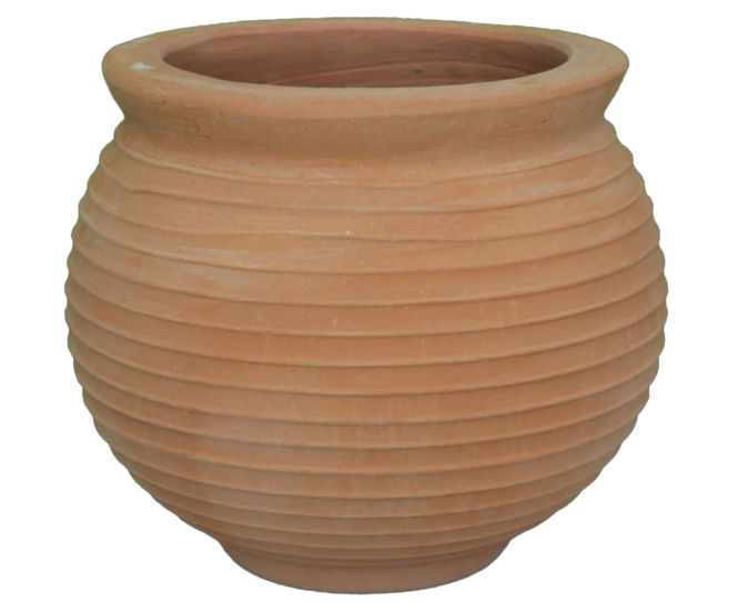 Sfaira - spherical terracotta pot with plinth base & wide opening ...