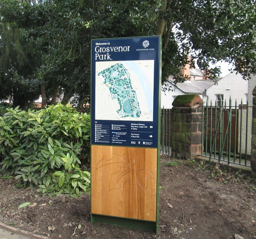 Bespoke suite of wayfinding signage - Grosvenor Park, Chester | Images