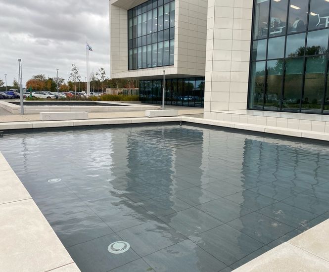 Mirror pools and natural, oval pond created at Fujifilm House | Ustigate