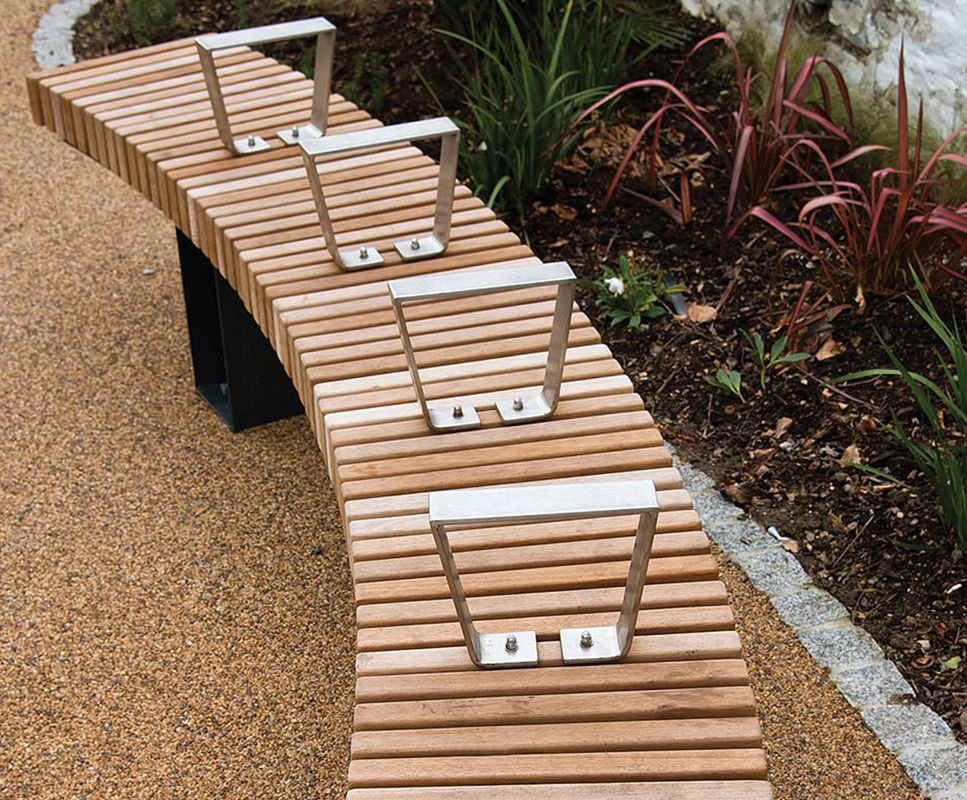 Helston - contemporary curved mild steel and timber bench | Images