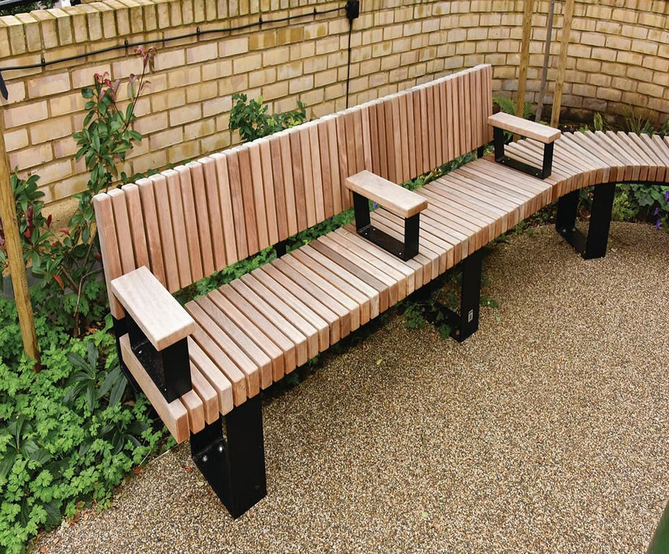 Helston - contemporary curved mild steel and timber bench | Images