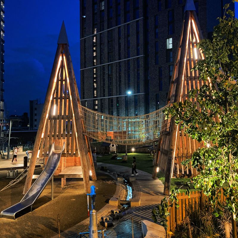 Play towers, sand and water play for city centre park - Sheffield | Images