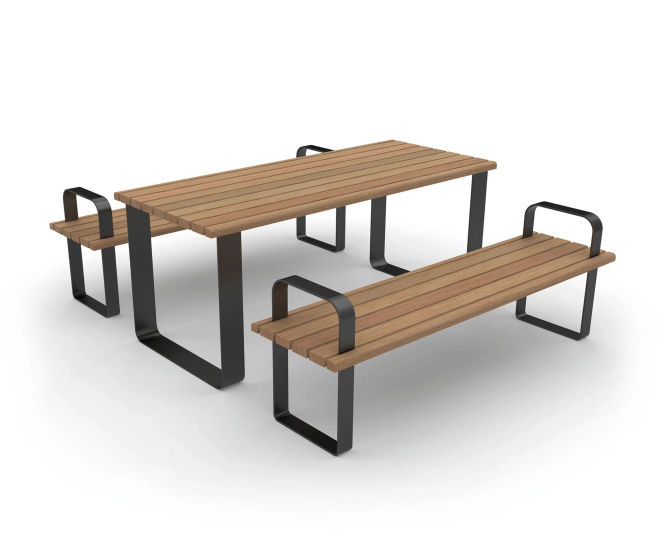 Mill timber and metal picnic table and bench set | Woodscape