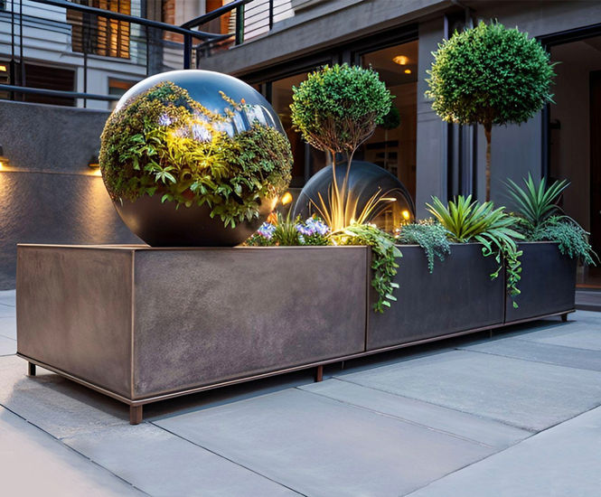 Patinated corten steel rectangular planter | Manor House Planters