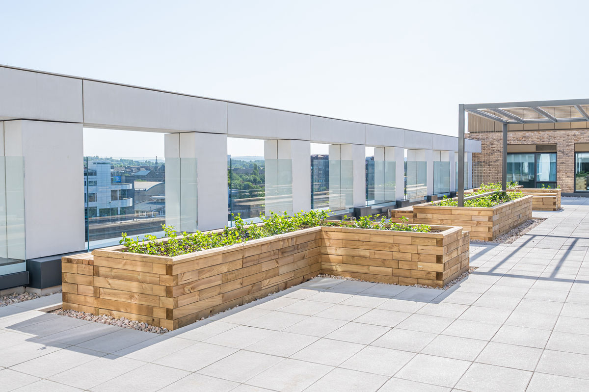 Timber planters and seating for rooftop gardens - Central Quay | Images