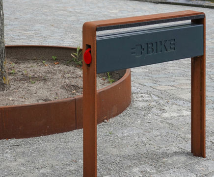 Amsterdam Comte concrete bike rack with hardwood seat | Cassidy Brothers