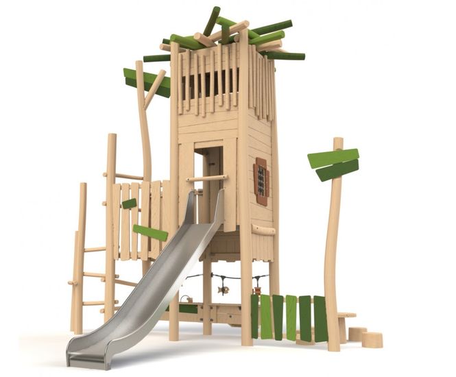 Nest Tower J49411 - wooden play tower with slide for public playgrounds ...