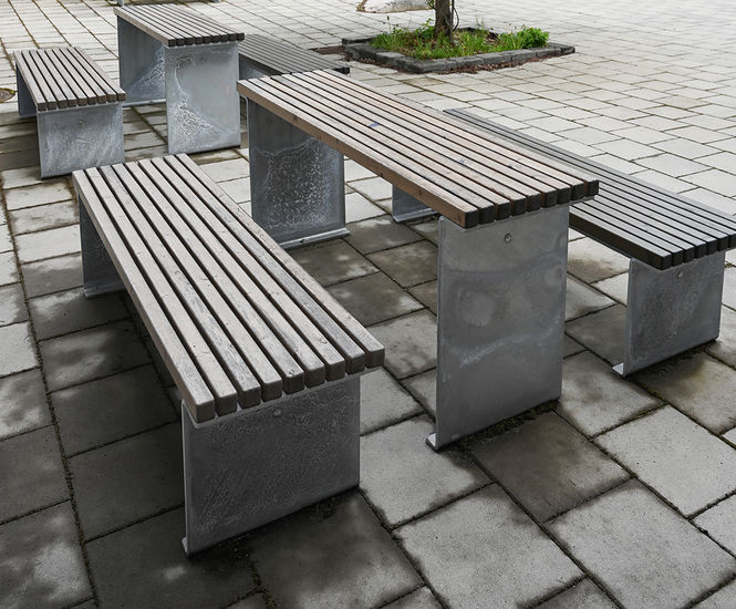 Birka park table - steel and teak outdoor freestanding park table ...