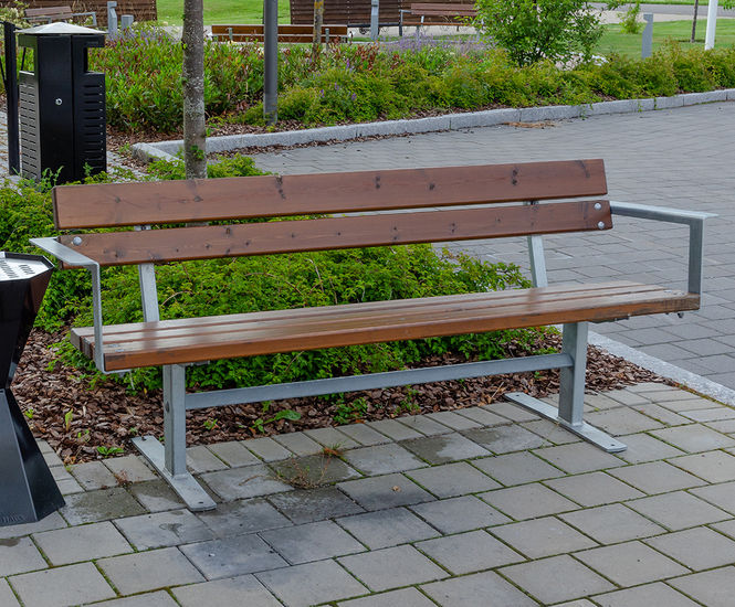 Ekeby outdoor timber and steel bench | HAGS Park and Urban Street Furniture