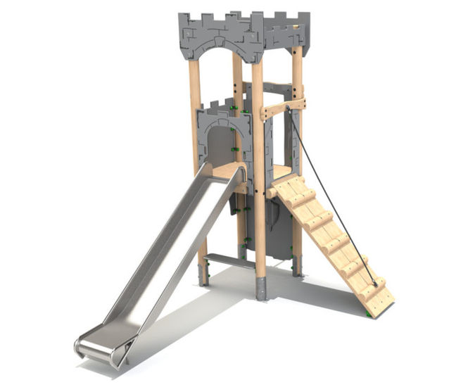 Castle-themed timber play towers | A E Evans