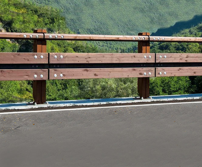 H2BP-02 timber and corten steel safety barrier for bridges | Urban Fencing