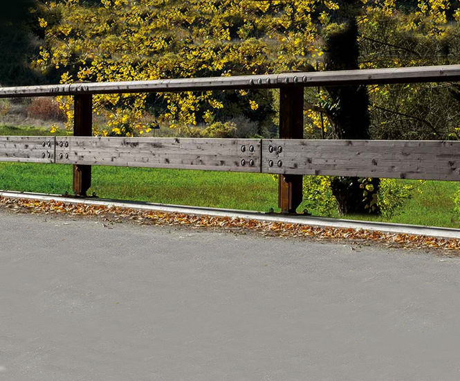 N2BP-01 timber and corten steel safety barrier for bridges | Urban Fencing