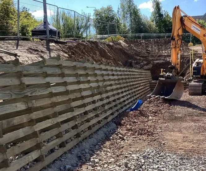 Timber Permacrib retaining walls for school development, Edinburgh ...