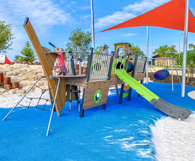 Tanker - timber playground boat with slide and climbing activities ...
