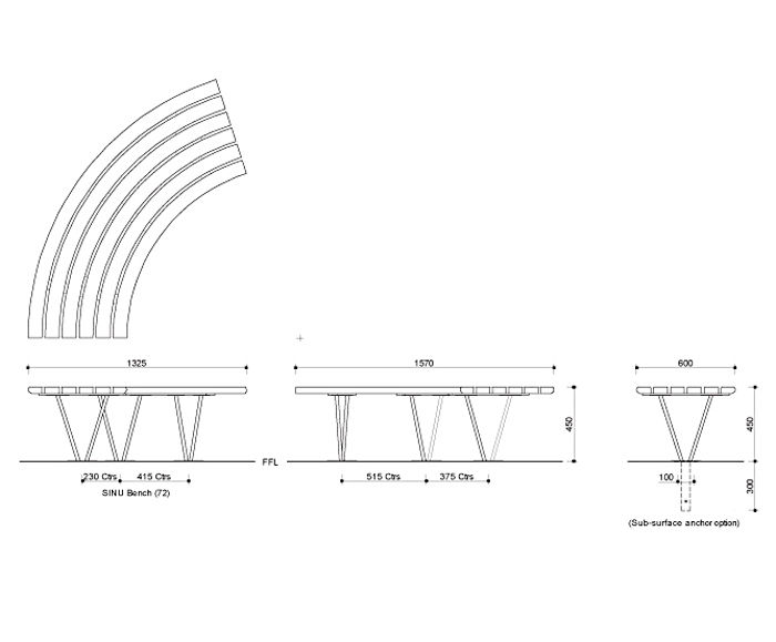 Sinu curved hardwood / stainless steel external seating | Images