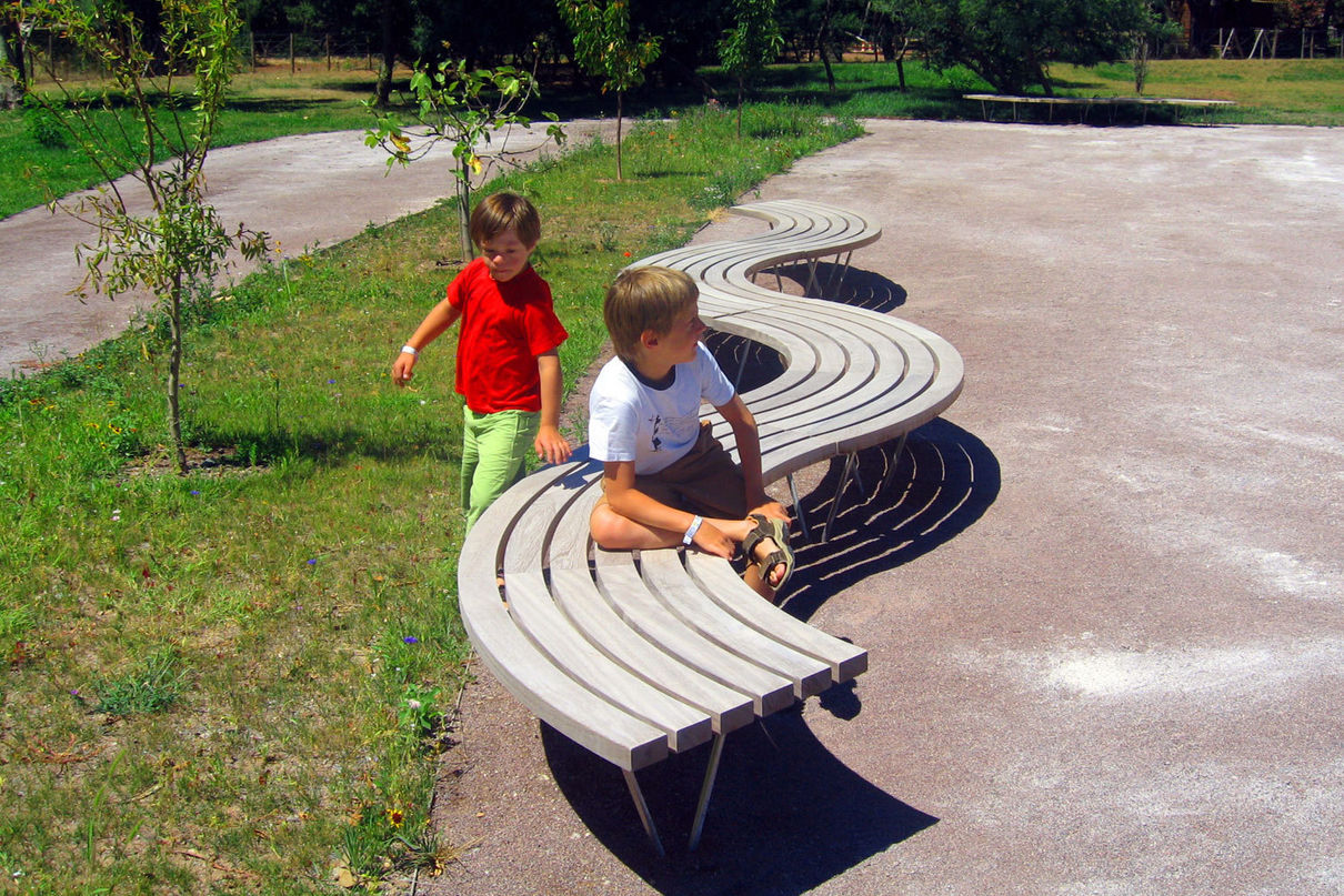 Sinu curved hardwood / stainless steel external seating | Factory ...