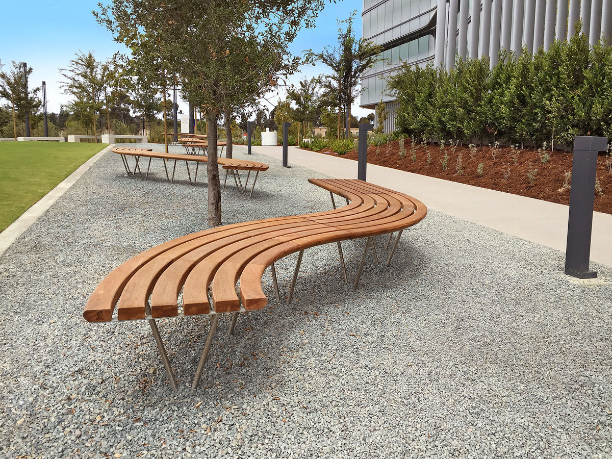 Sinu curved hardwood / stainless steel external seating | Factory ...