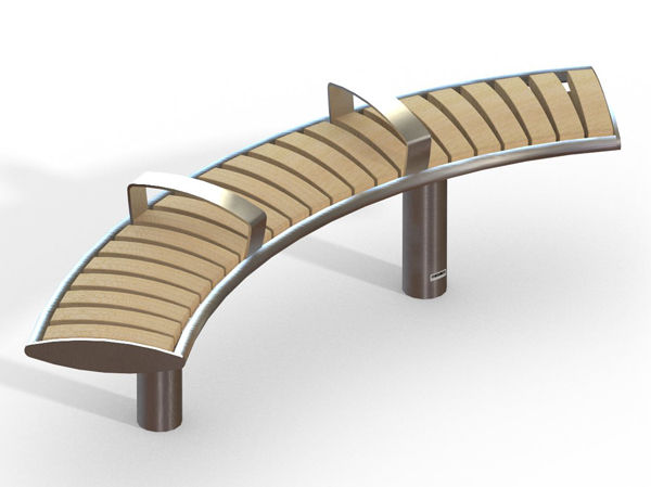 Zenith timber and steel curved outdoor bench | Images